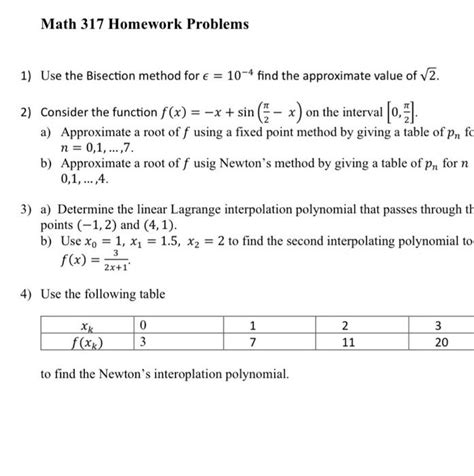 Solved Math 317 Homework Problems 1 Use The Bisection
