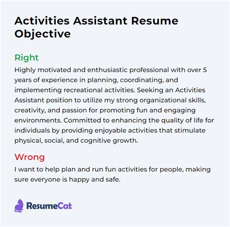 Top 17 Activities Assistant Resume Objective Examples