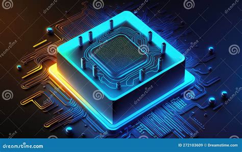 Futuristic Modern New Computer Processor Chip Colorful Neon Glowing CPU Model Of Microprocessor