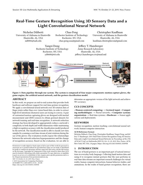 PDF Real Time Gesture Recognition Using D Sensory Data And A Light Convolutional Neural Network