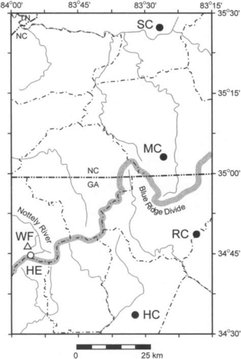 Collecting Localities For Black Bellied Salamanders Used In Allozyme Download Scientific