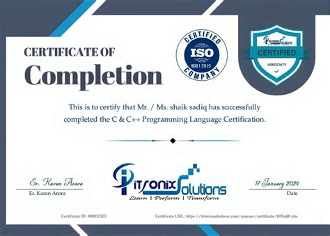 Shaik Sadiq On Linkedin Certification Cprogramming Cpp