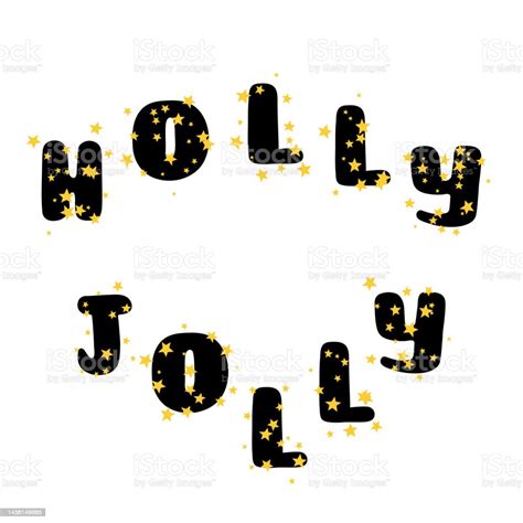 벡터 레터링 일러스트 레이 션 홀리 유쾌한 흰색 배경에 금색 별 해피 홀리데이 인사말 카드를위한 레터링 12월에 대한 스톡 벡터