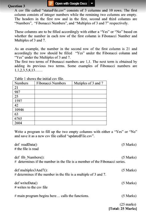 SOLVED: Programming language - Python Open with Google Docs. The question CSV file called ...