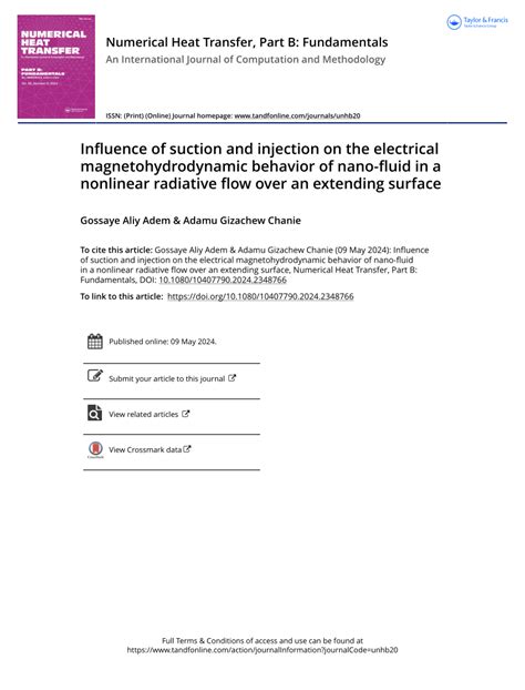 Pdf Influence Of Suction And Injection On The Electrical Magnetohydrodynamic Behavior Of Nano