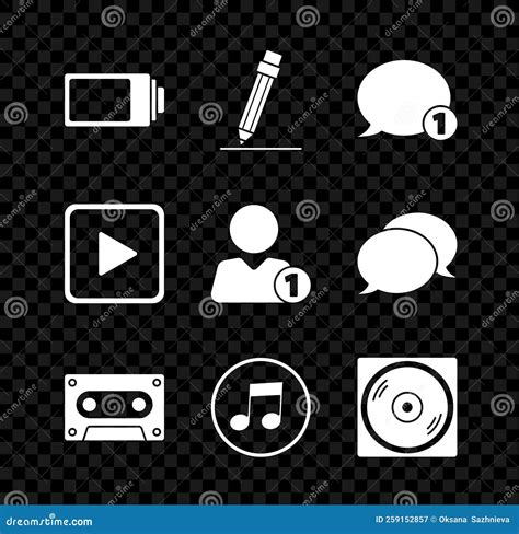 Set Battery Charge Level Indicator Pencil With Eraser Speech Bubble Chat Retro Audio Cassette