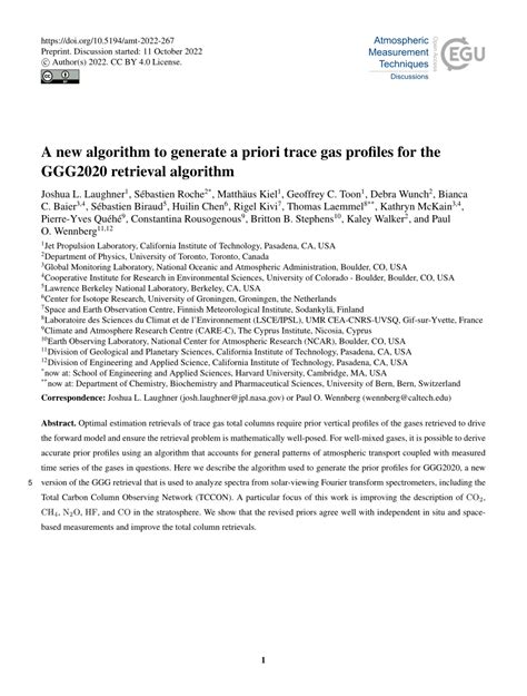 pdf a new algorithm to generate a priori trace gas profiles for the