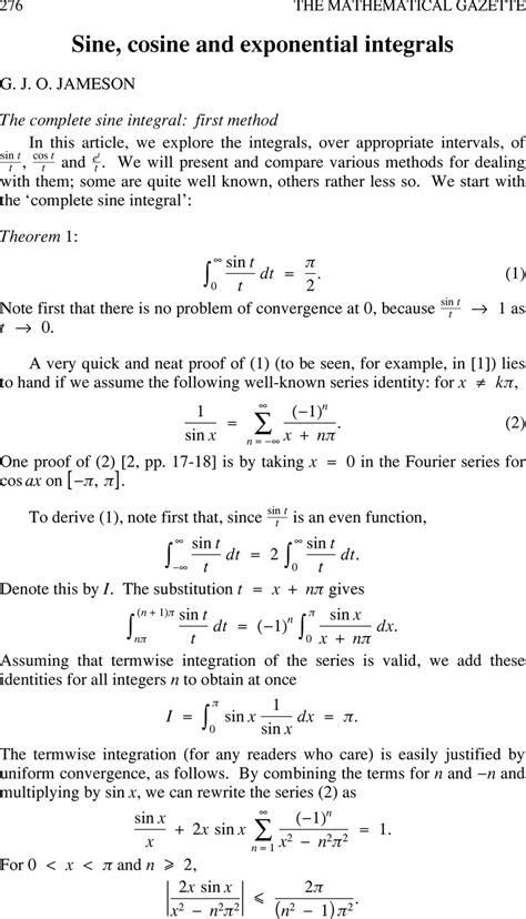 Sine Cosine And Exponential Integrals The Mathematical Gazette Cambridge Core