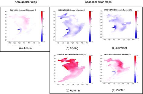 the error maps of mpi esm mr in 2010 a annual b spring c