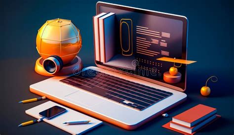 Laptop Computer Sitting On Top Of Desk Generative Ai Stock Illustration Illustration Of Table