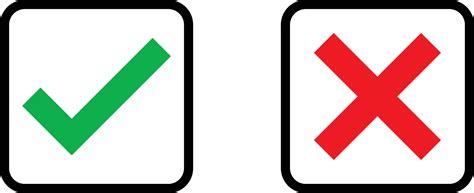 true or false icons in square green tick symbol and red cross sign