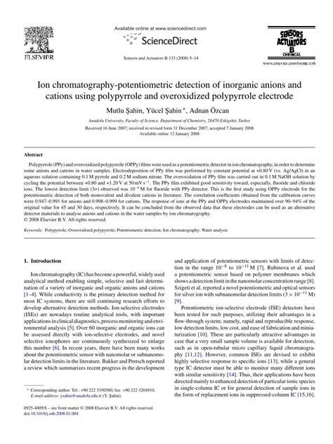 Pdf Ion Chromatography Potentiometric Detection Of Inorganic Anions