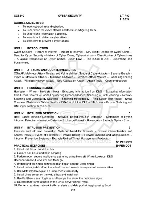 0 Cyber Security Syllabus Ccs340 163 Ccs340 Cyber Security L T P C 2