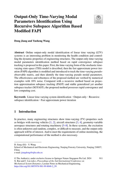 pdf output only time varying modal parameters identification using