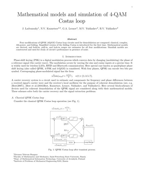 Pdf Pll And Costas Loop Based Carrier Recovery Circuits For 4qam Non Linear Analysis And