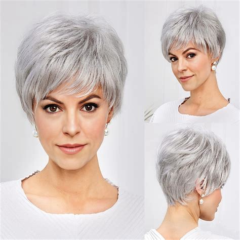 Zhenyangli Short White Wig With Bangspixie Cut Layered Wigs For Women