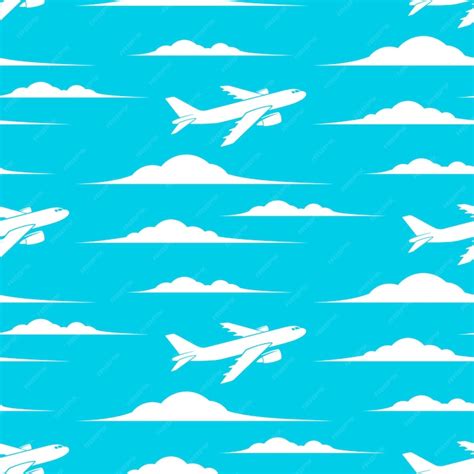 Premium Vector White Clouds And Airplanes On Sky Blue Background Vector Seamless Pattern