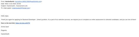 dear hackerearth i had applied for backend intern position at