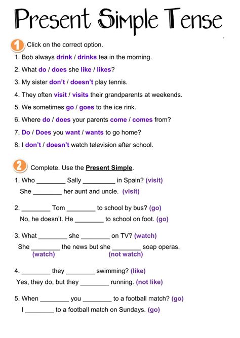 Present Simple Elementary Exercises Present Simple Interacti
