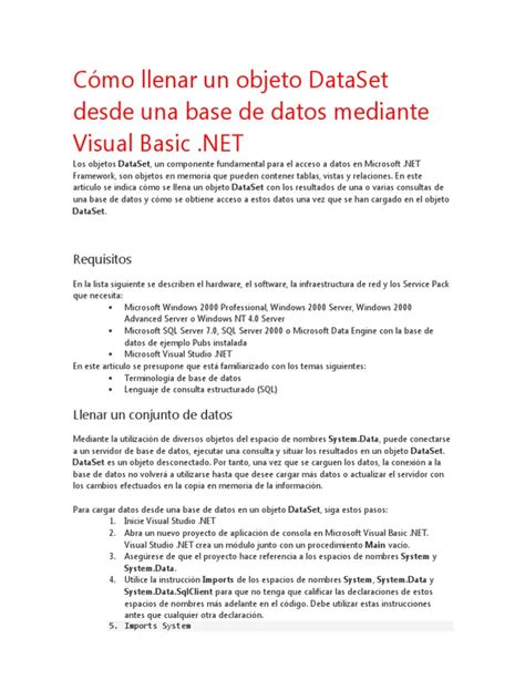 Cómo Llenar Un Objeto Dataset Desde Una Base De Datos Mediante Visual