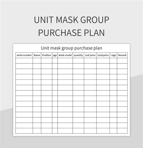 Unit Mask Group Purchase Plan Excel Template And Google Sheets File For Free Download Slidesdocs