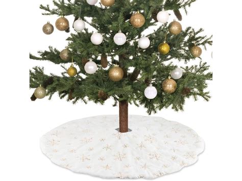 Saia De Árvore De Natal Em Forma Redonda Cobertura De Árvore De Natal Floco De Neve Branco De