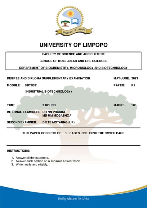 Sbtb031 Supp May Jun 2023 University Of Limpopo Faculty Of Science And Agriculture School Of