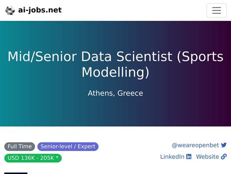 Hiring Midsenior Data Scientist Sports Modelling In Athens Greece