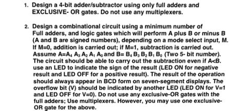 Solved Design A Bit Adder Subtractor Using Only Full Chegg