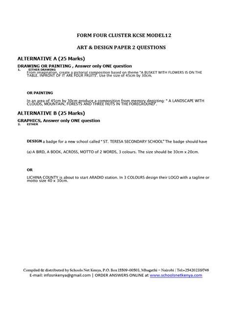 Art And Design Paper 2 Kcse Cluster Tests 12 Pdf