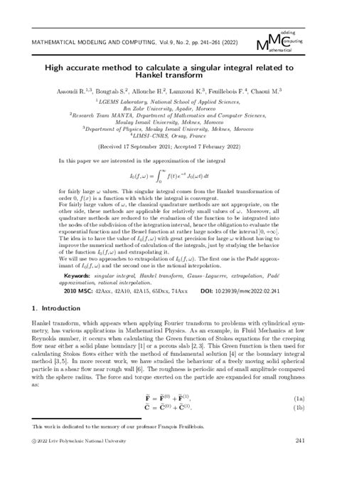 Pdf High Accurate Method To Calculate A Singular Integral Related To