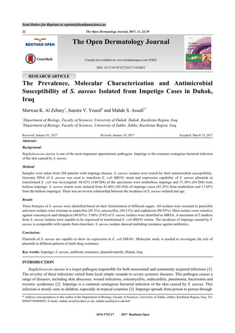 Pdf The Prevalence Molecular Characterization And Antimicrobial