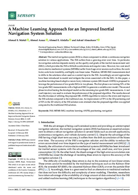Pdf A Machine Learning Approach For Improved Inertial Navigation