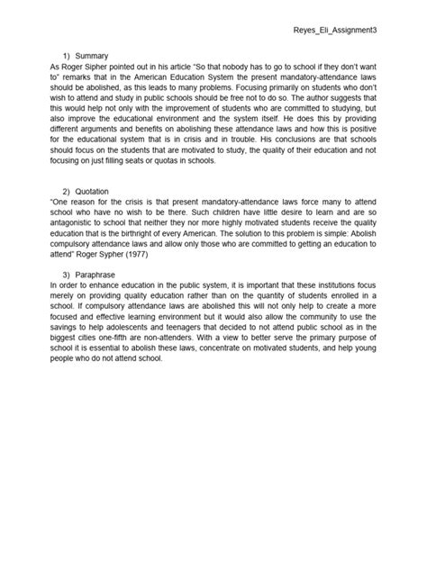 Example Of Quotation Summary And Paraphrase Pdf