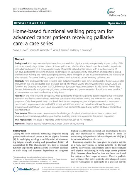 Pdf Home Based Functional Walking Program For Advanced Cancer Patients Receiving Palliative