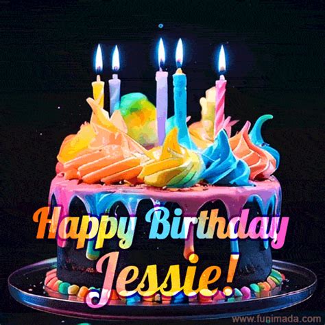 Rainbow Frosting Birthday Cake With Lit Candles On A Black Backdrop Animated Greeting Card For