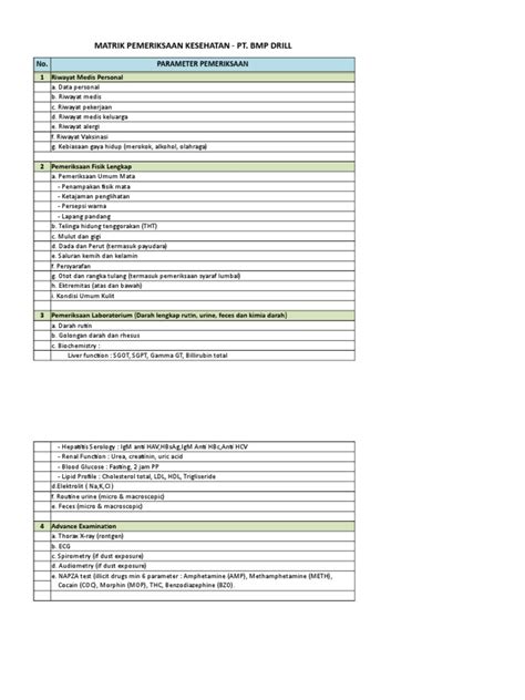 Matrix Pemeriksaan Kesehatan Bmp Pdf