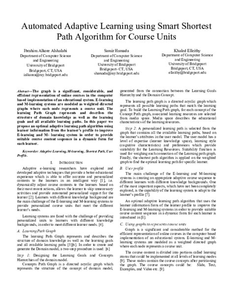 Pdf Automated Adaptive Learning Using Smart Shortest Path Algorithm