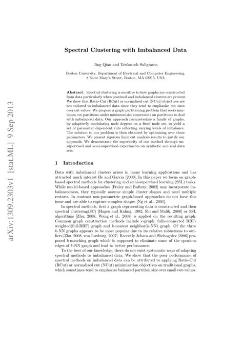 Pdf Spectral Clustering With Imbalanced Data