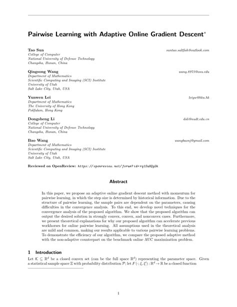 pdf pairwise learning with adaptive online gradient descent