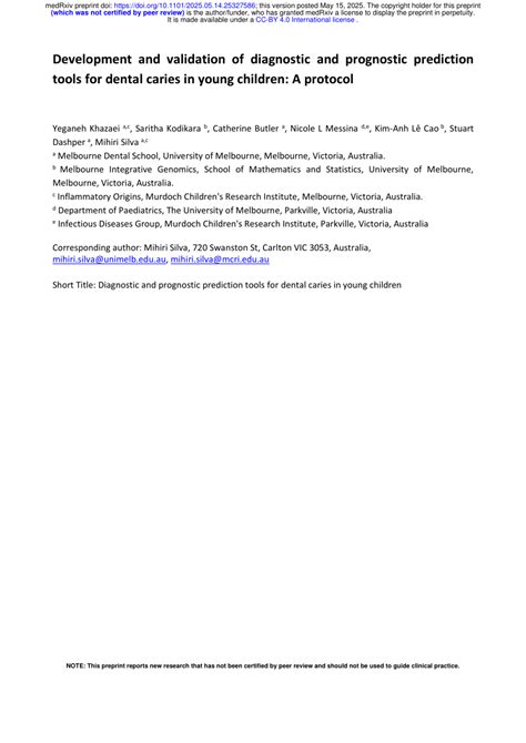 Pdf Development And Validation Of Diagnostic And Prognostic Prediction Tools For Dental Caries