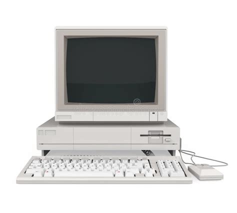 Old Desktop Computer With A Blank White Screen Monitor Keyboard And Mouse Isolated Stock