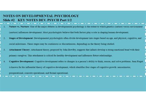 developmental psychology notes notes on developmental psychology slide key notes dev psych