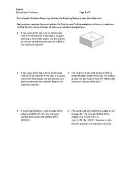 Math Calculus Optimization Problems Ver A By Barry Tutoring Handouts