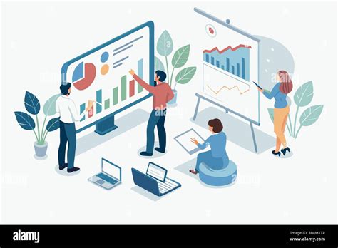 Team Analyzing Data Charts Graphs Business Presentation Collaborative Work Modern Office Flat