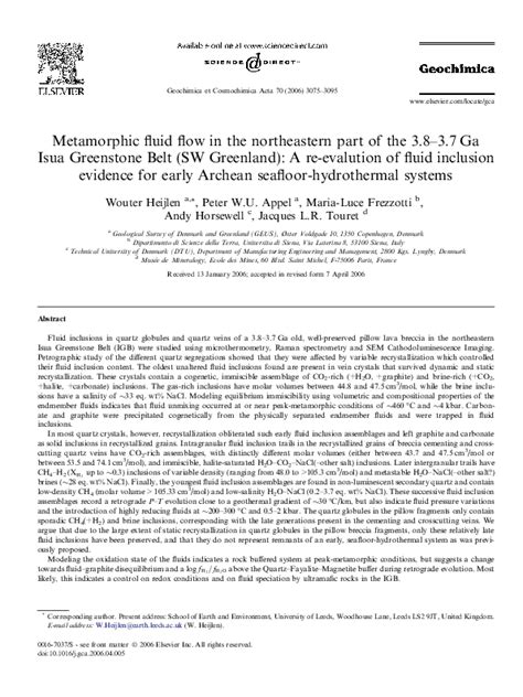 Pdf Metamorphic Fluid Flow In The Northeastern Part Of The 3837ga Isua Greenstone Belt Sw