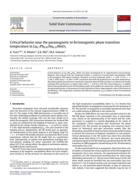 Pdf Critical Behavior Near The Paramagnetic To Ferromagnetic Phase