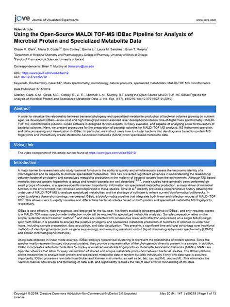 Using The Open Source Maldi Tof Ms Idbac Pipeline For Analysis Of Microbial Protein And