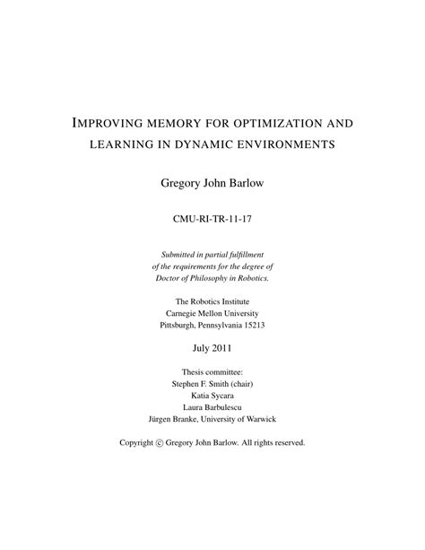 Pdf Improving Memory For Optimization And Learning In Dynamic