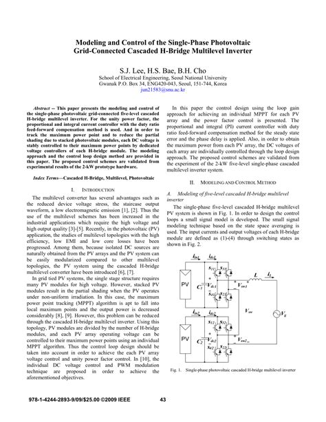 Pdf Modeling And Control Of The Single Phase Photovoltaic Grid Connected Cascaded H Bridge